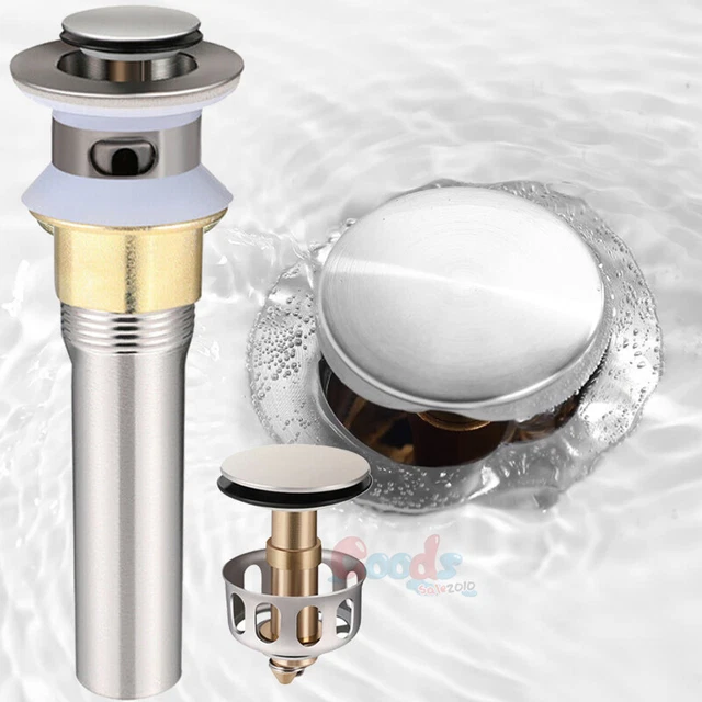 BATHROOM SINK DRAIN With Overflow Pop Up Drain Basin Stopper Polished ...