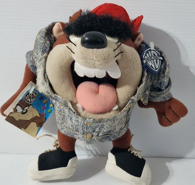 LOONEY TUNES TAZ Tasmanian Devil Plush 1997 Plush Soft Toy Denim Jacket ...