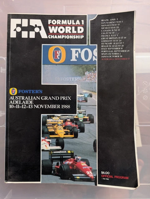 FOSTER'S AUSTRALIAN FORMULA One Grand Prix. Adelaide Nov 1988. Official ...