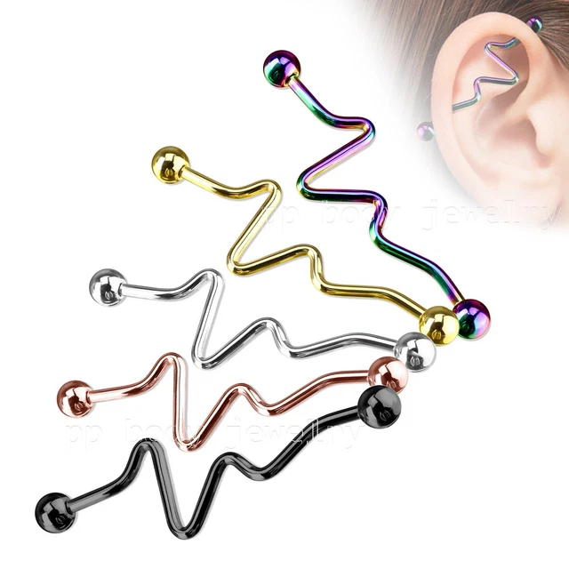 SEISMIC WAVE TITANIUM Anodized 316L Surgical Steel Industrial Barbell 14G 1-1/2" EUR 4,39 ...