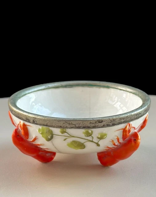 ANTIQUE CERAMIC SALT or Mustard Dish Figural Red Lobster/Crayfish Feet ...