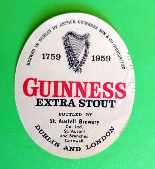GUINNESS - BEER Bottle Label. Bottled by ST AUSTELL BREWERY, CORNWALL £ ...