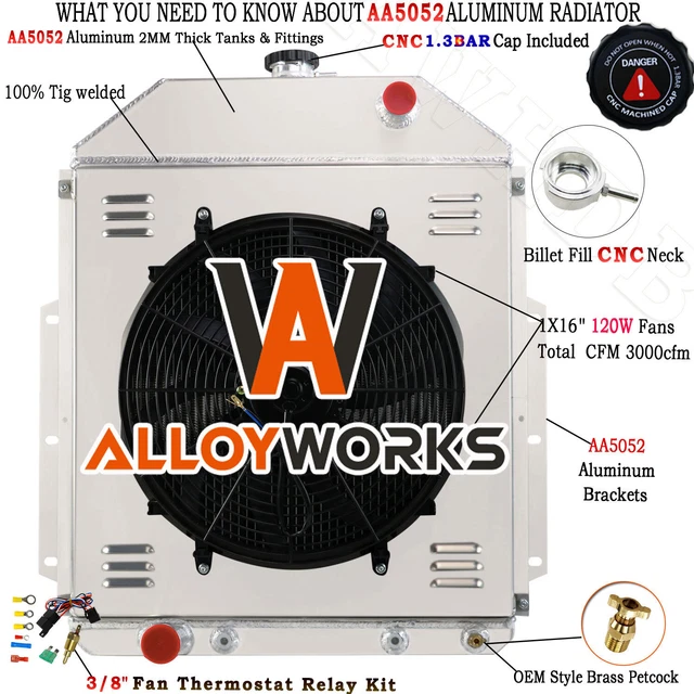 Aluminum 4 Row Radiator Shroud Fan For Ford F1 F2 F3 Truck Ford V8 3 7l