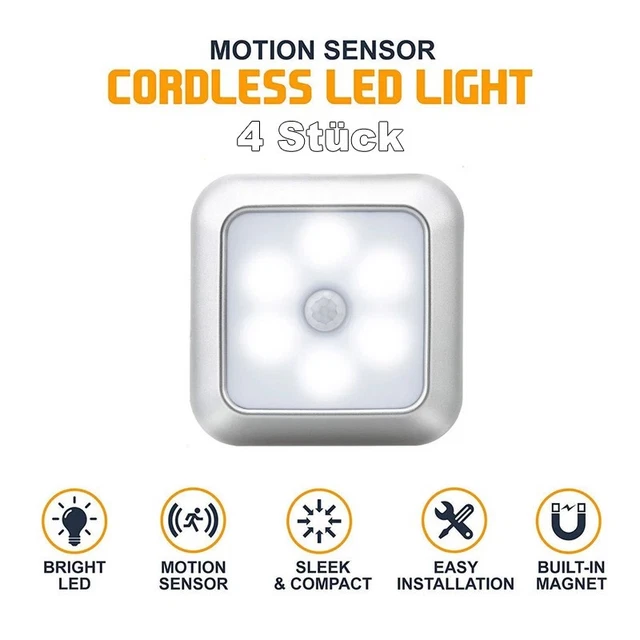 6LED MOTION SENSOR Light Wireless PIR Cabinet Closet Cabinet Stair ...