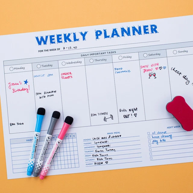 LARGE FRIDGE NOTICE A3 Board Magnetic Memo Weekly Family Meal Planner ...