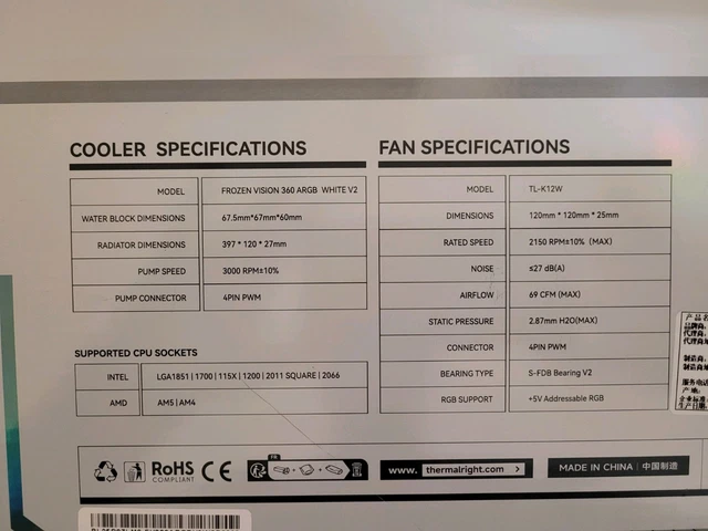 THERMALRIGHT FROZEN VISION 360 ARGB White V2 AIO CPU Cooler – New (Open ...