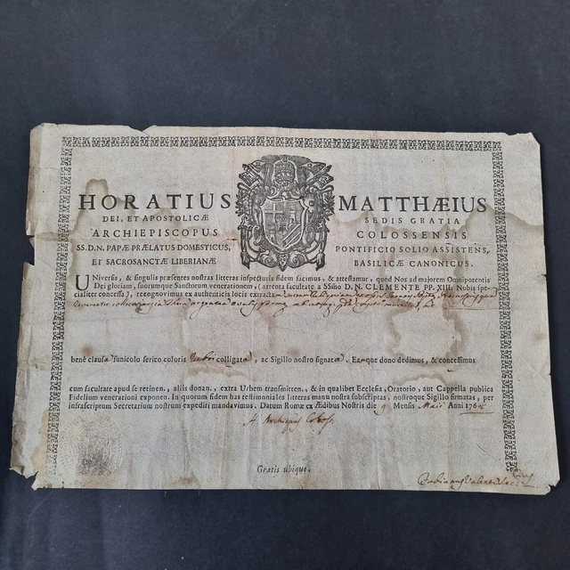 DIPLOME ARCHEVÊQUE 1768 Signé Mattheus Horatius XVIIIè Ancien EUR 68,00 ...