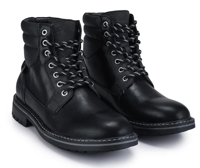 GUESS REGAN BOOTS Black Leather Combat Men's UK 10 EU 45 New Bootie ...