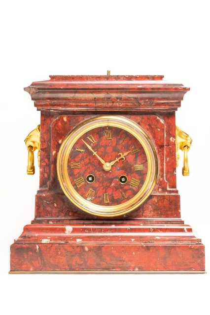 ANTIQUE 19TH CENTURY French Rouge Marble Mantle Clock by Japy Frères £9 ...