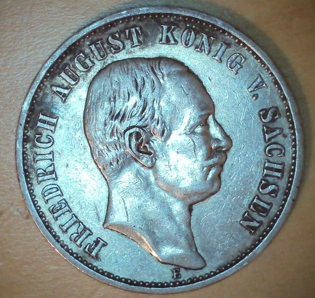 DEUTSCHES KAISERREICH 3 Mark aus 1909 - Friedrich August König von ... DEUTSCHES KAISERREICH 3 Mark aus 1909 - Friedrich August König von ...