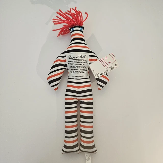 DAMMIT DOLL 12” Plush Stress Reliever Black White Red Stripes NEW WITH ...