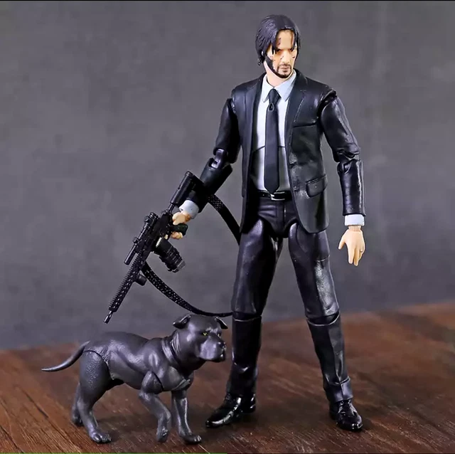 FIGURINE JOHN WICK FILM KEANU REEVES 15 cm avec CHIEN et ARMES - NEUF ...