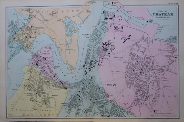 1895 CARTE PLAN De Chatham Rochester st Nicholas Ward Workhouse ...