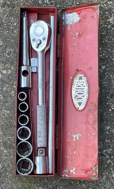 VINTAGE BRITOOL IMPERIAL Socket Set Ratchet Handle Extension 15/16 - 7/ ...