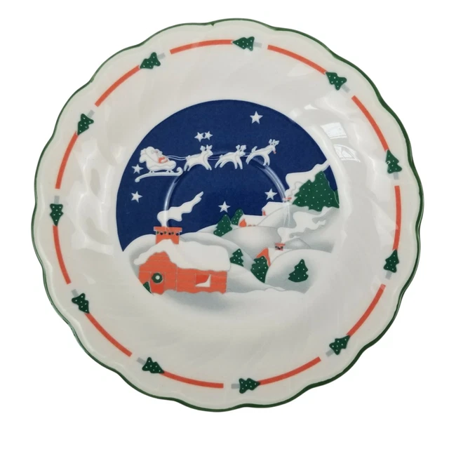 SANGO CHRISTMAS EVE Joan Luntz Saucer Santa Sleigh Snow Village 6 1/4 ...