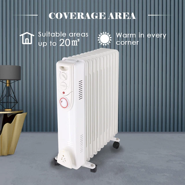 2500W 11 FIN Portable Electric Oil Filled Radiator Heater with Timer ...