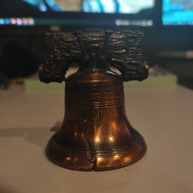 VINTAGE LIBERTY BELL Mini All Solid Metal Replica Figure Bronze $10.90 ...