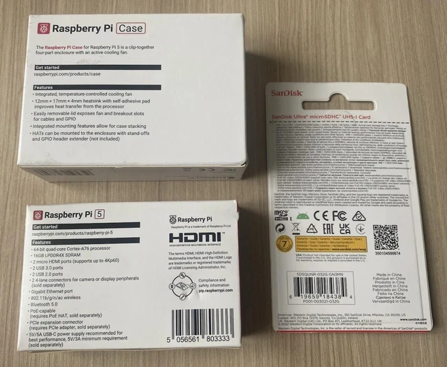 RASPBERRY PI 5 16GB Model RPI-25860 RPi 64bit Quad Core IA + Case + SD ...