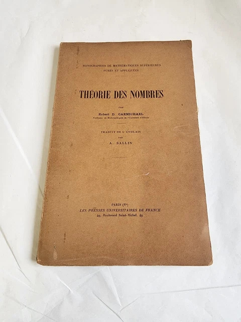 THÉORIE DES NOMBRES - Robert D. Carmichael - Édition 1929 - Rare EUR 19 ...