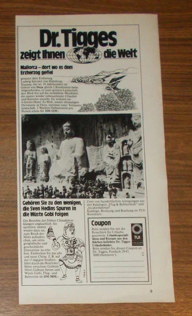 SELTENE WERBUNG DR. TIGGES-FAHRTEN Mallorca & Wüste Gobi China 1981 EUR ...