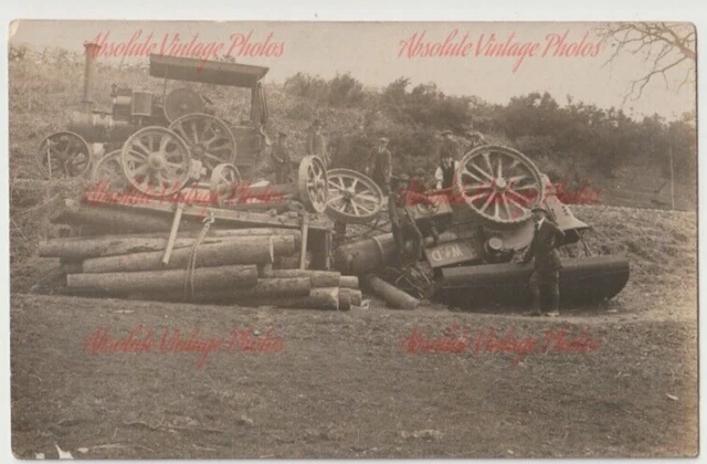 WW1 MILITARY TRANSPORT Postcard W^d Traction Engine Accident Real Photo ...