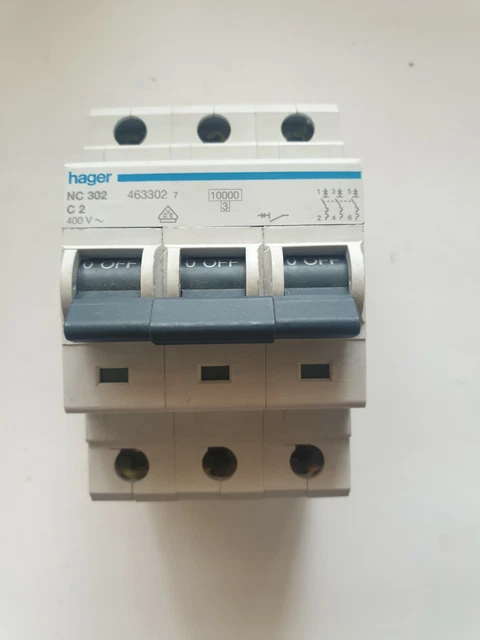 HAGER 2AMP MCB 3 Pole 3 Phase C Type Nc302 / Ncn302 (Ha177) £17.89 ...