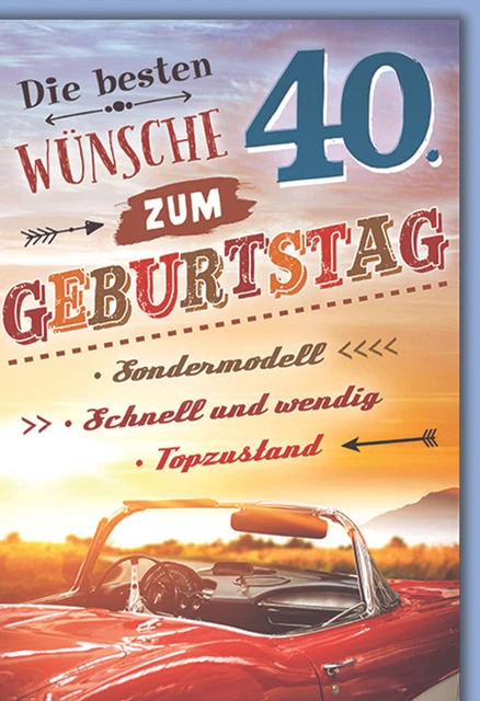 40. GEBURTSTAG GLÜCKWUNSCHKARTE mit Briefumschlag Oldtimer ...