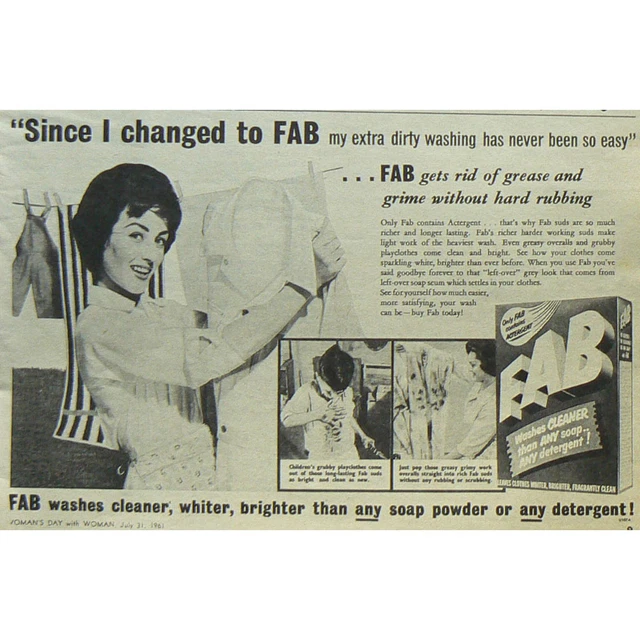 1961 VINTAGE AD FAB laundry powder original advertisement washing ...