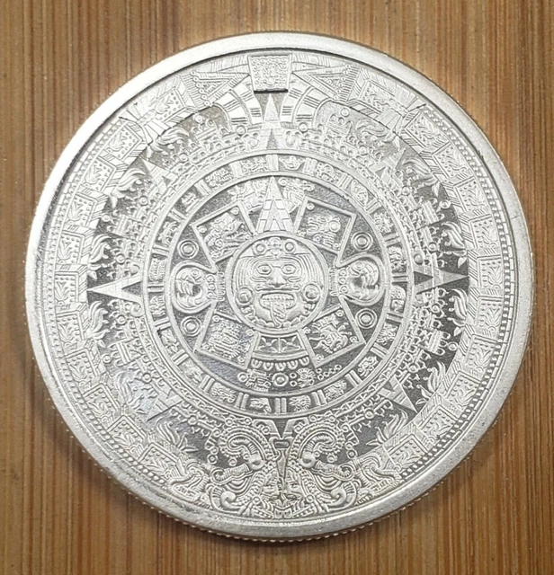 2 OZ .999 Silver Aztec Calendar Stone Eagle Warrior Emperor of ...