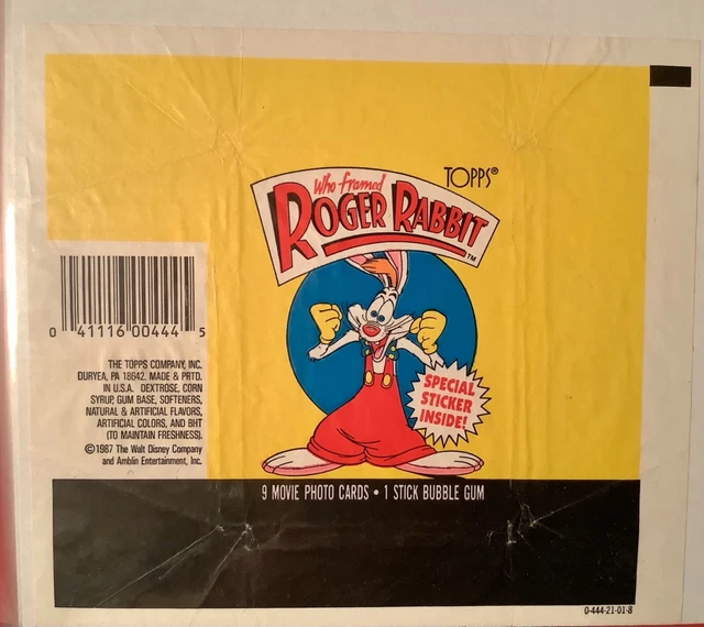 VINTAGE 1987 WHO Framed Roger Rabbit Card Sticker Wax Box Pack Wrapper ...