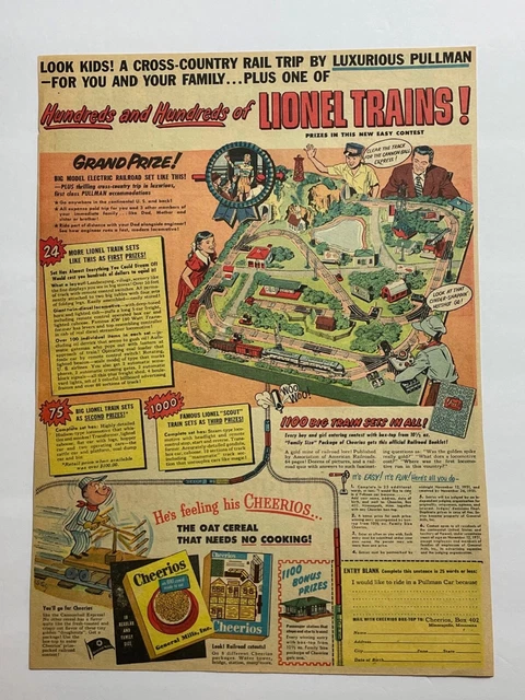 1951 LIONEL TRAIN Newspaper Ad Cheerios Cereal Box Premium Contest ...
