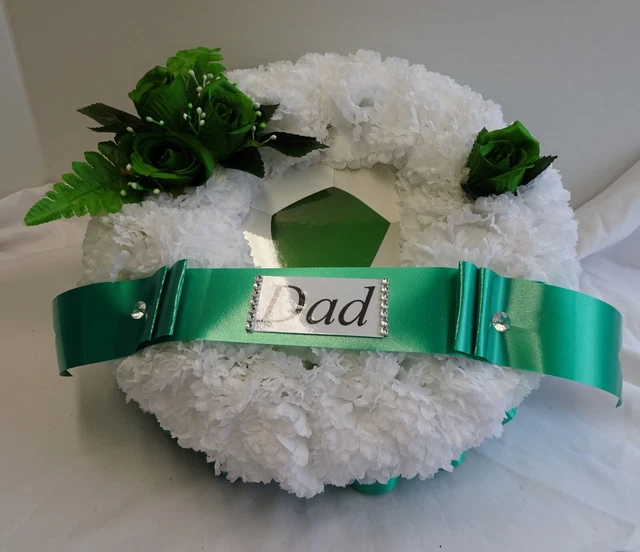 SILK FUNERAL FLOWERS Green Celtic Football Wreath Posy Tribute Memorial ...