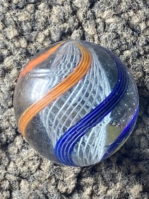 ANTIQUE GERMAN MARBLE early latticino swirl shooter 23mm 0.90 MINT $110 ...