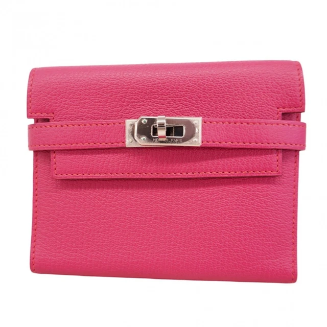 HERMES HERMÈS KELLY Wallet Compact Tri-fold in Chevre Mysore and Rose ...