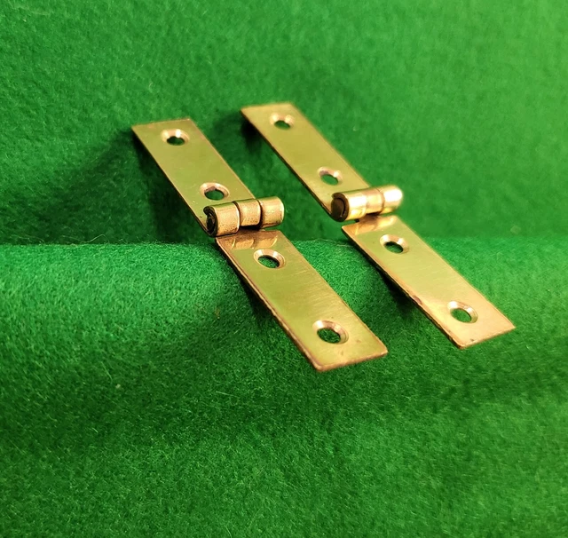 PAIR SMALL SOLID brass strap hinges, antique writing slope tea caddy ...