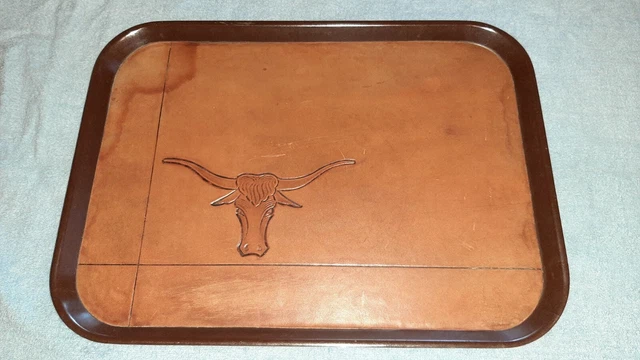 VINTAGE BOLTA LEATHER Longhorn Head Serving Tray Hand Tooled Made in ...