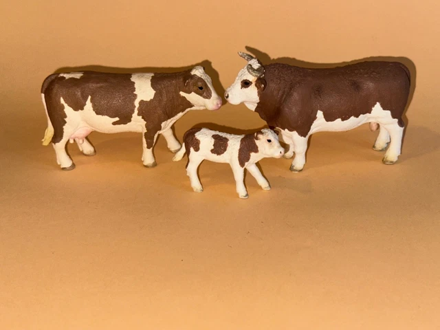 SCHLEICH RARE SIMMENTAL Cattle Family 13800 Bull 13801 Cow 13802 Calf ...
