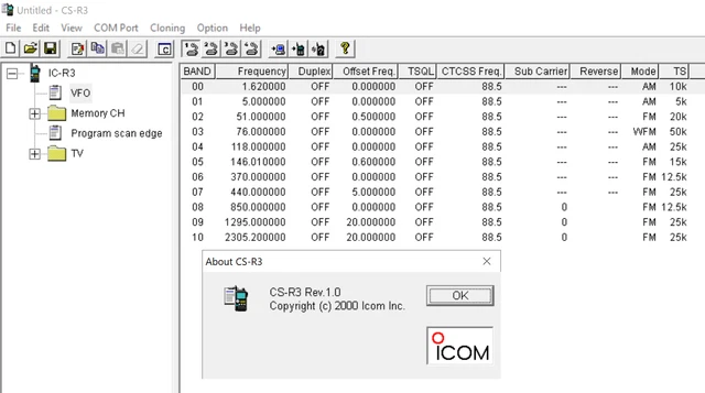 ICOM CS-R3 REV.1.0 RADIO PROGRAMMING & CLONE SOFTWARE for IC-R3 ...
