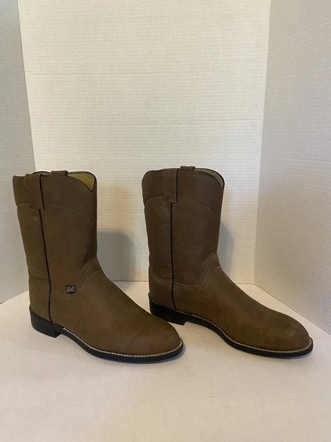 JUSTIN BASIC ROPER Leather Boots JB3001 Temple Clay Brown Men's 9 EE £ ...