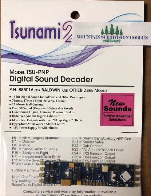 SOUNDTRAXX 885016 TSUNAMI 2 TSU-PNP BW GENSET UP GTEL V1.2 Decoder ...