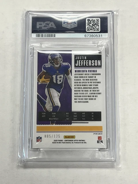 JUSTIN JEFFERSON 2020 Contenders rosso ottico Prizm Rookie/125 #86 PSA ...