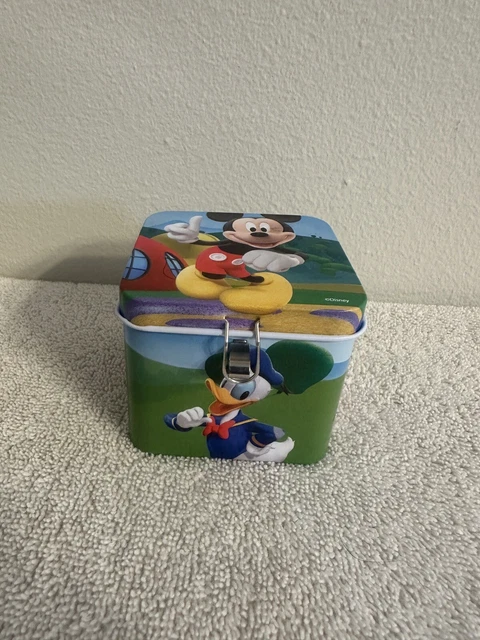 DISNEY TIN MULTIPLE Characters Container Used Empty Flip Lid (Read ...