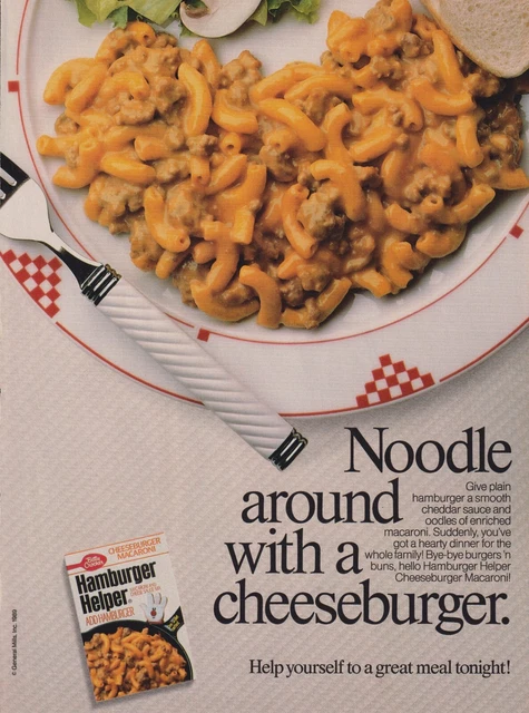 HAMBURGER HELPER VINTAGE 1989 Print Ad Page Cheeseburger Macaroni Food ...