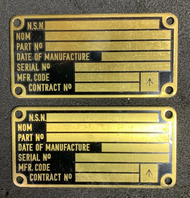 AIRCRAFT EMPTY DATA Plate (Pair Of) * 01TC33362-01 * £5.00 - PicClick UK