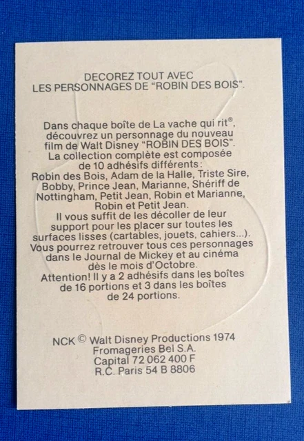 STICKER VACHE QUI Rit 1974 Walt Disney Robin Des Bois Marianne ...