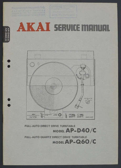 ORIGINAL AKAI AP-D40 AP-Q60 Turntable Service Manual/Diagram/Parts List ...
