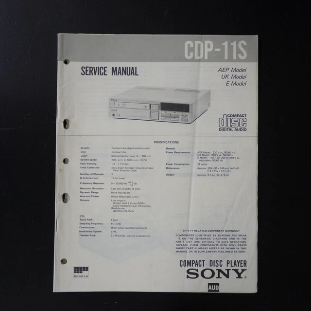 ORIGINAL SONY CDP-11S CD-Player Service Manual S26 EUR 22,90 - PicClick DE