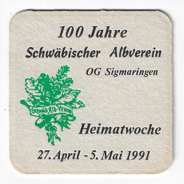 BIERDECKEL 100 JAHRE Schwäb. Albverein OG Sigmaringen 1991 Brauerei Zollehof +Du EUR 1,15 ...