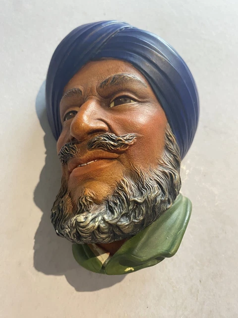 BOSSONS SIKH HEAD Wall Plaque Hand Painted Chalk Ware 1960s Vintage ...