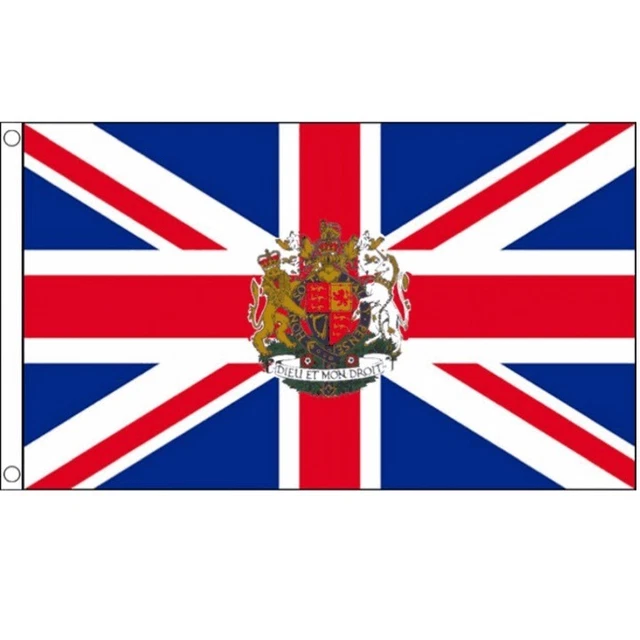 UNION JACK ROYAL Crest Flag 5x3ft 3x2 100% Polyester Fabric British ...